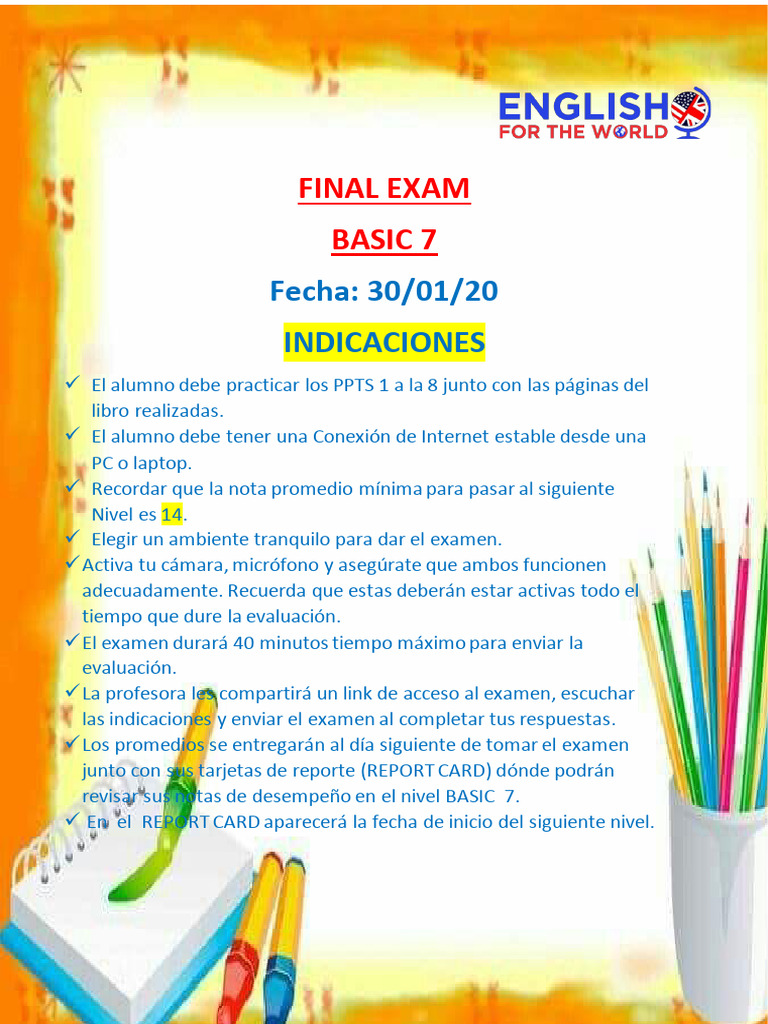 Indicaciones Final Exam Basic 7 | PDF | Informática