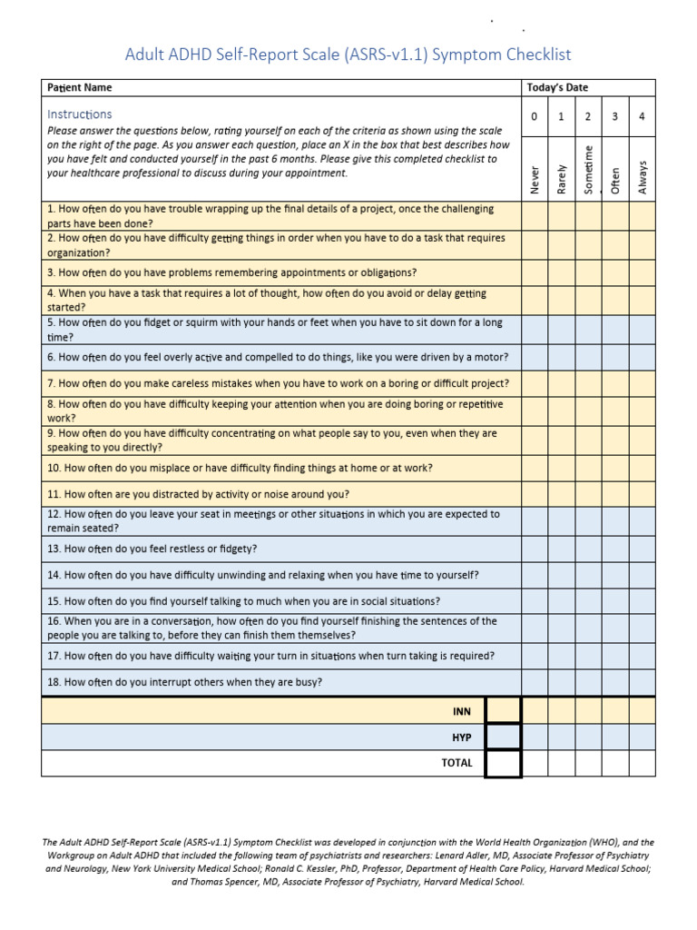ADHD Self-Reporting-Sympton-Scale | PDF | Attention Deficit ...