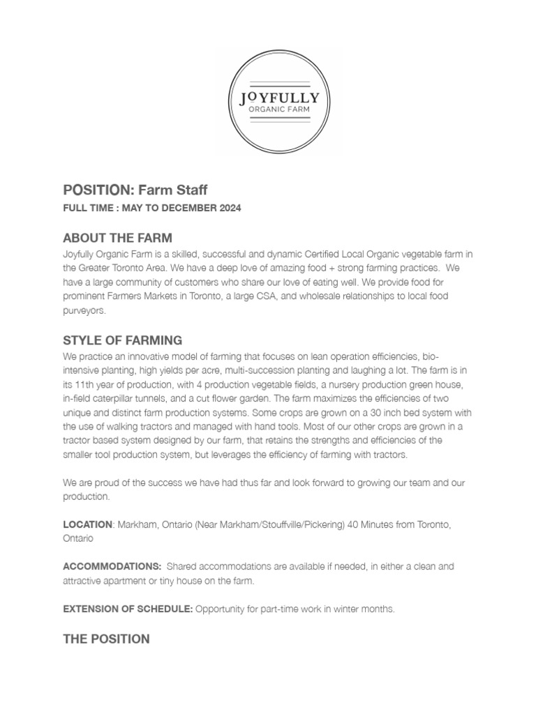 POSITION: Farm Staff | PDF | Agriculture | Organic Farming
