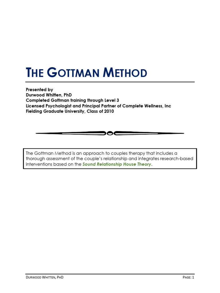 The Gottman Method | Download Free PDF | Behavioural Sciences ...