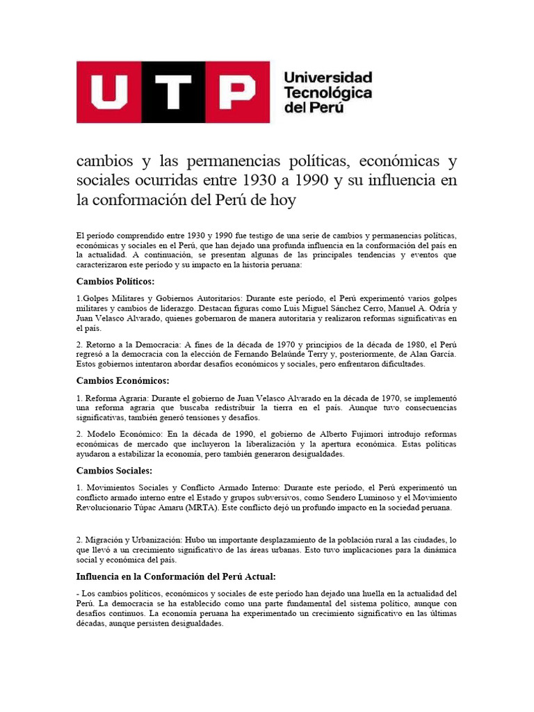 Cambios y Permanencias en Perú (1930-1990) | PDF | Perú | Ciencias ...