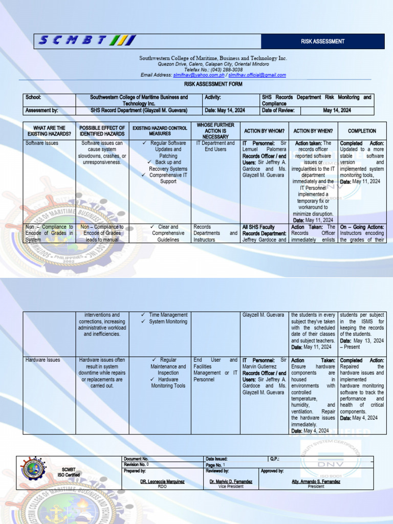 SHS Records Risk Assessment 2024 | PDF | Systems Engineering ...