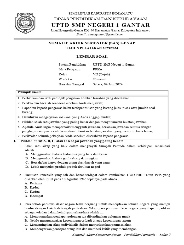 SAS Genap - S - PPKN 7 | PDF