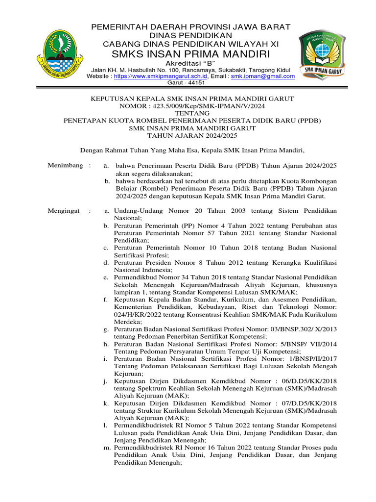 Kuota PPDB SMK Insan Prima Mandiri 2024 | PDF