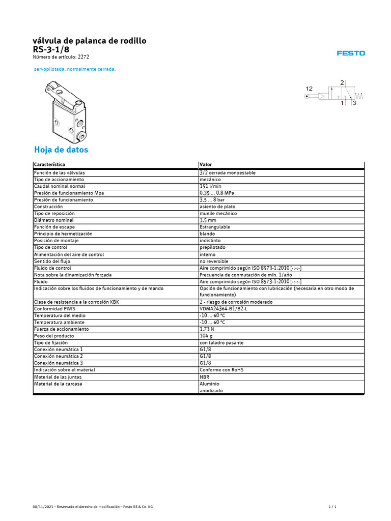 Válvula de Palanca de Rodillo RS-3-1/8 | PDF | Neumática | Ingeniería ...