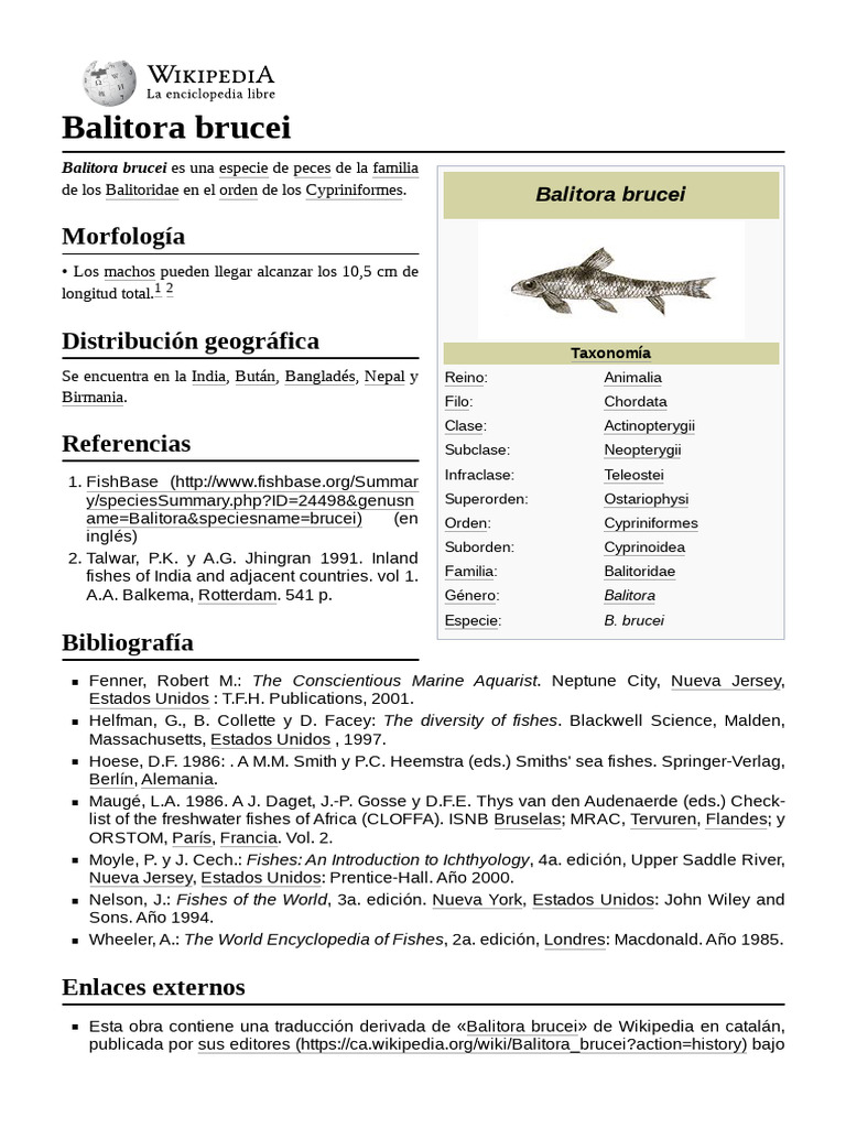 Balitora Brucei | PDF | Pescado | Clasificación biológica