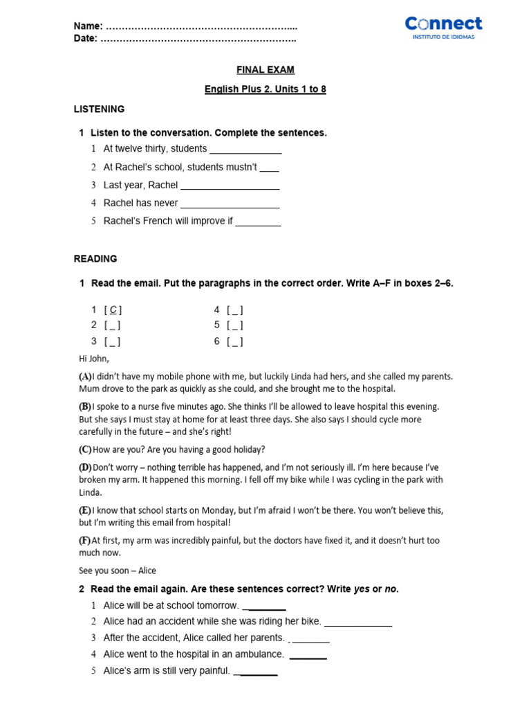 English Plus 2 Final Exam Overview | PDF | Home & Garden