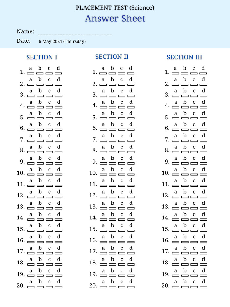 Answer Sheet (Placement Test GED0_20240606_121250_0000 | PDF