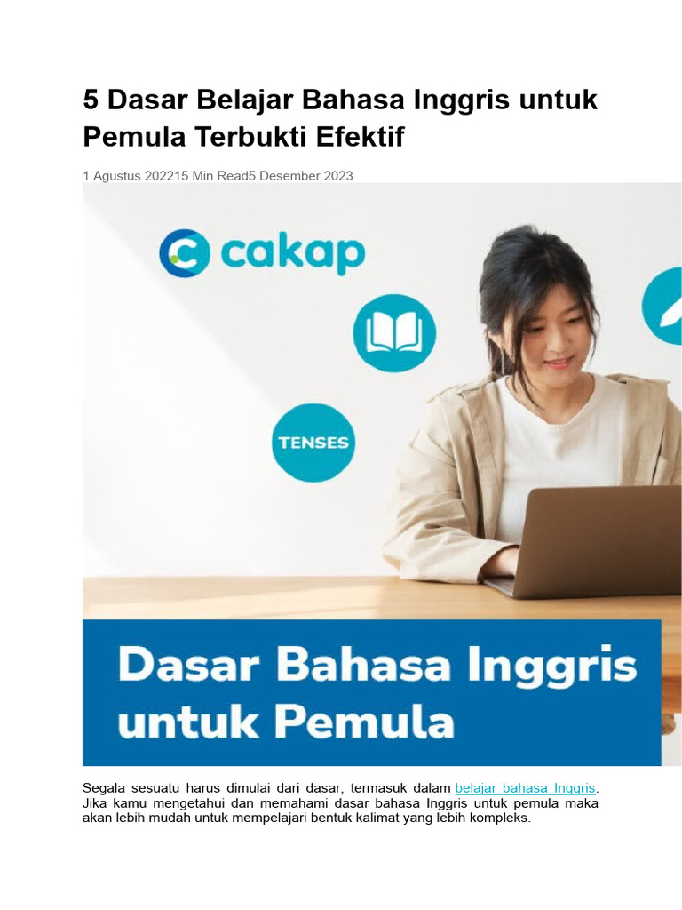 5 Dasar Belajar Bahasa Inggris Untuk Pemula Terbukti Efektif (Material Designs) | PDF