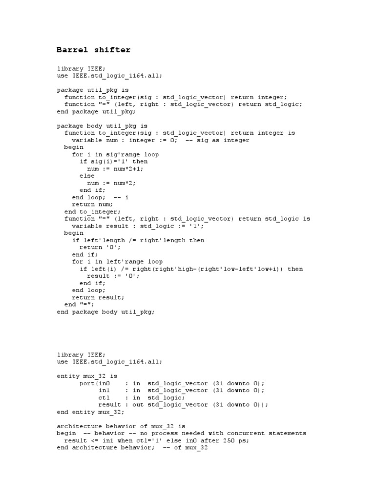 Barrel Shifter | PDF | Vhdl | Electronics