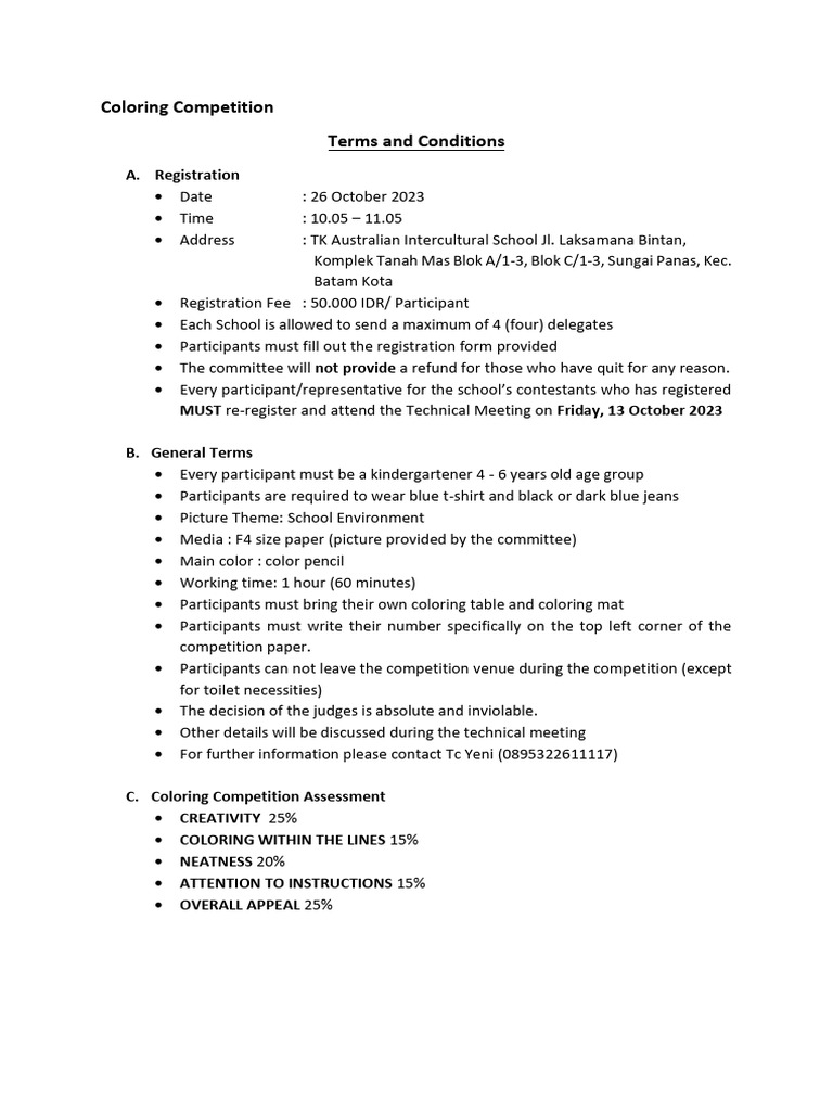 Kindergarten Coloring Contest Rules | PDF