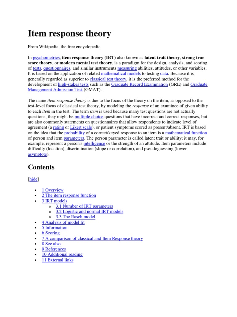 Item Response Theory | PDF | Tests | Evaluation