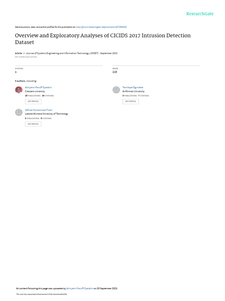 Overview and Exploratory Analyses of CICIDS 2017 I | PDF | Machine Learning | Data
