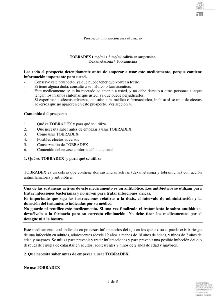 Tobradex 1 MG/ML + 3 MG/ML Colirio en Suspensión: Prospecto ...