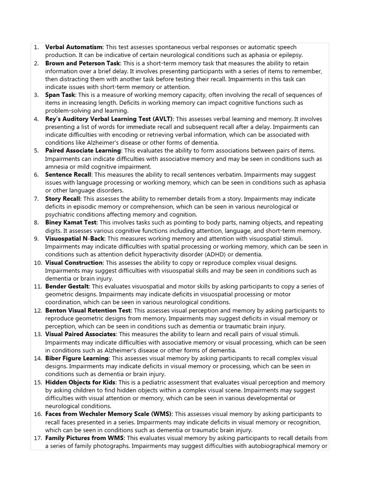 Assessment and Intervention Notes Full | PDF | Memory | Recall (Memory)