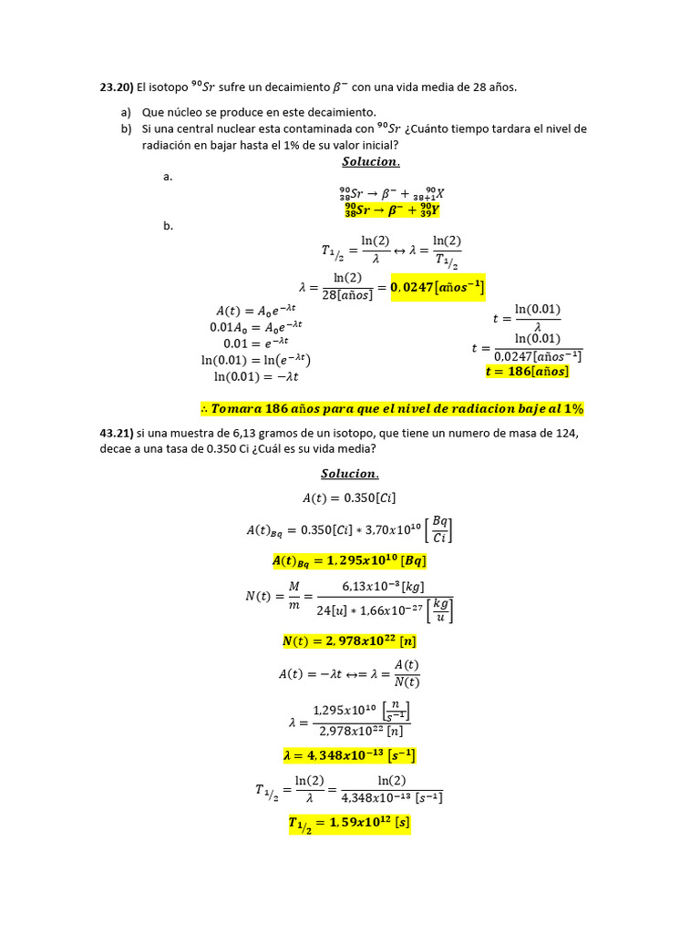 EJERCICIOS Unidad 43 Fisica Nuclear | PDF | Desintegración radioactiva ...