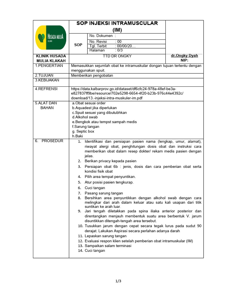 SOP Injeksi Intramuskular untuk Klinik | PDF