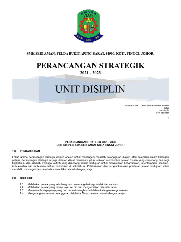 Perancangan Strategik Unit Disiplin 2021-2023 | PDF