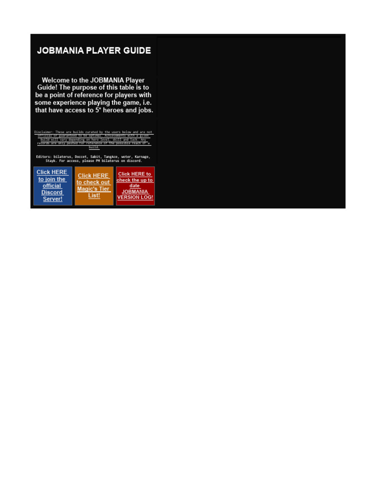 JOBMANIA Player Guide and Builds | PDF