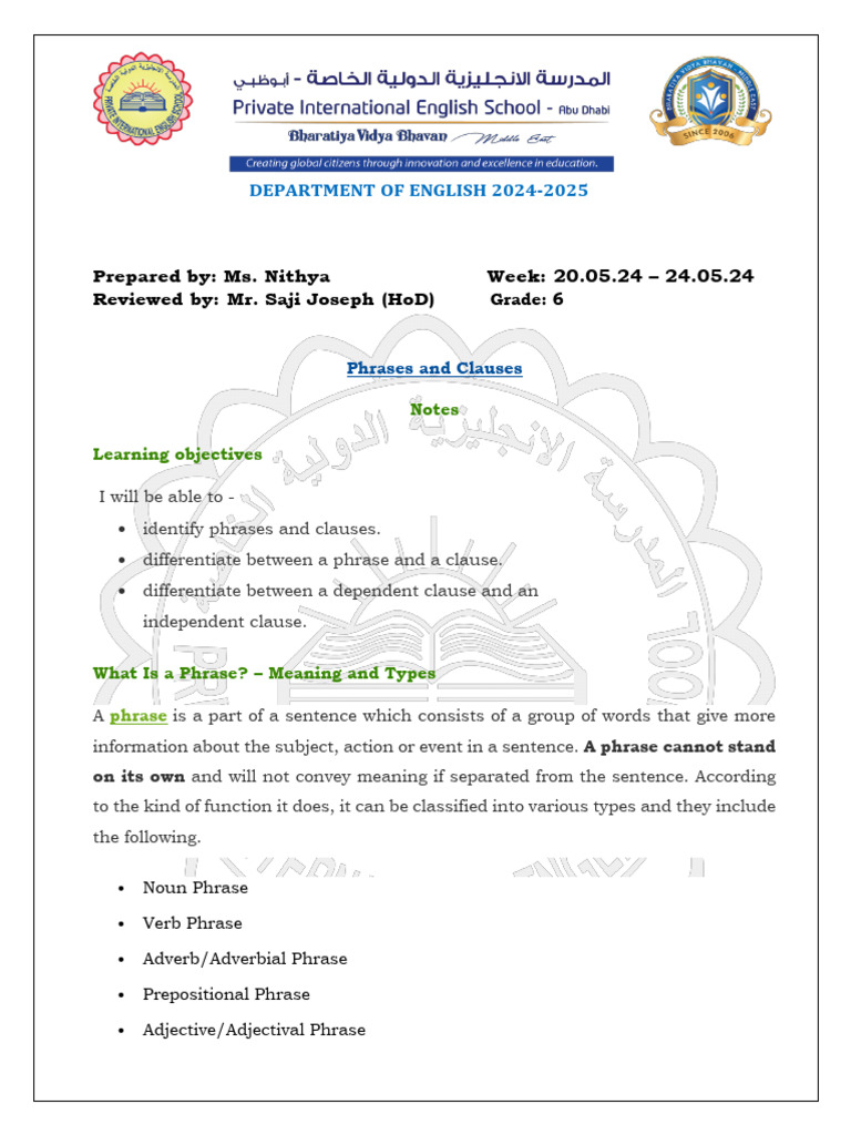 Notes -Phrases Clauses | Download Free PDF | Clause | Adverb