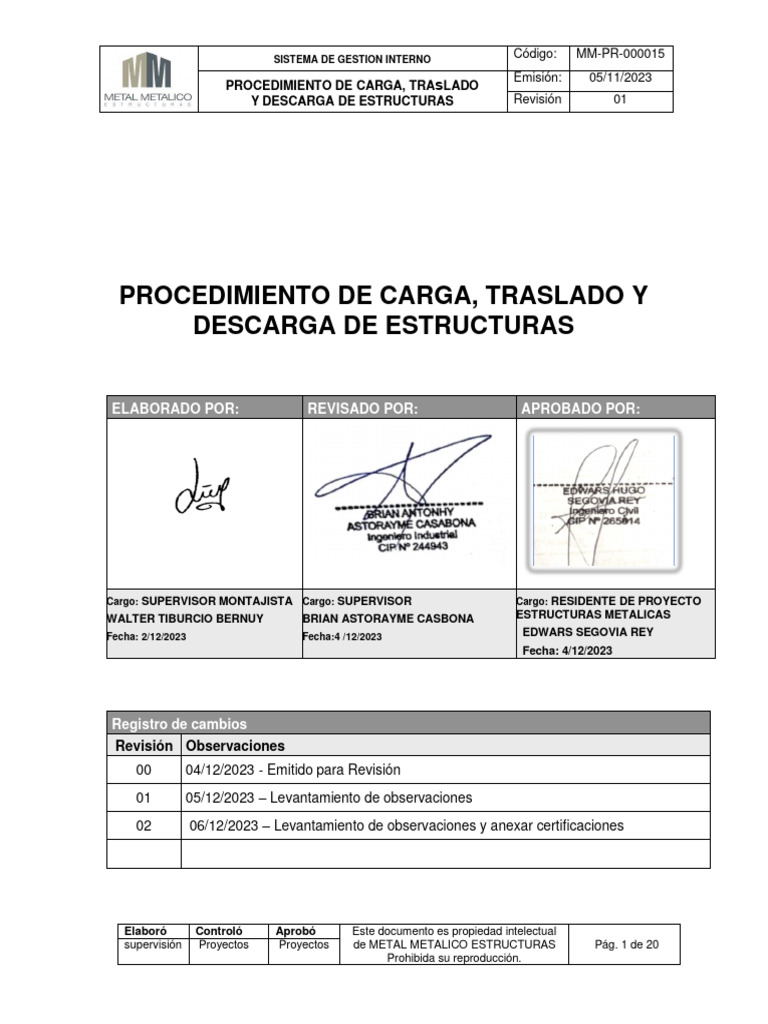 MM-PR-000015 - Procedimiento de Carga, Traslado y Descarga de ...