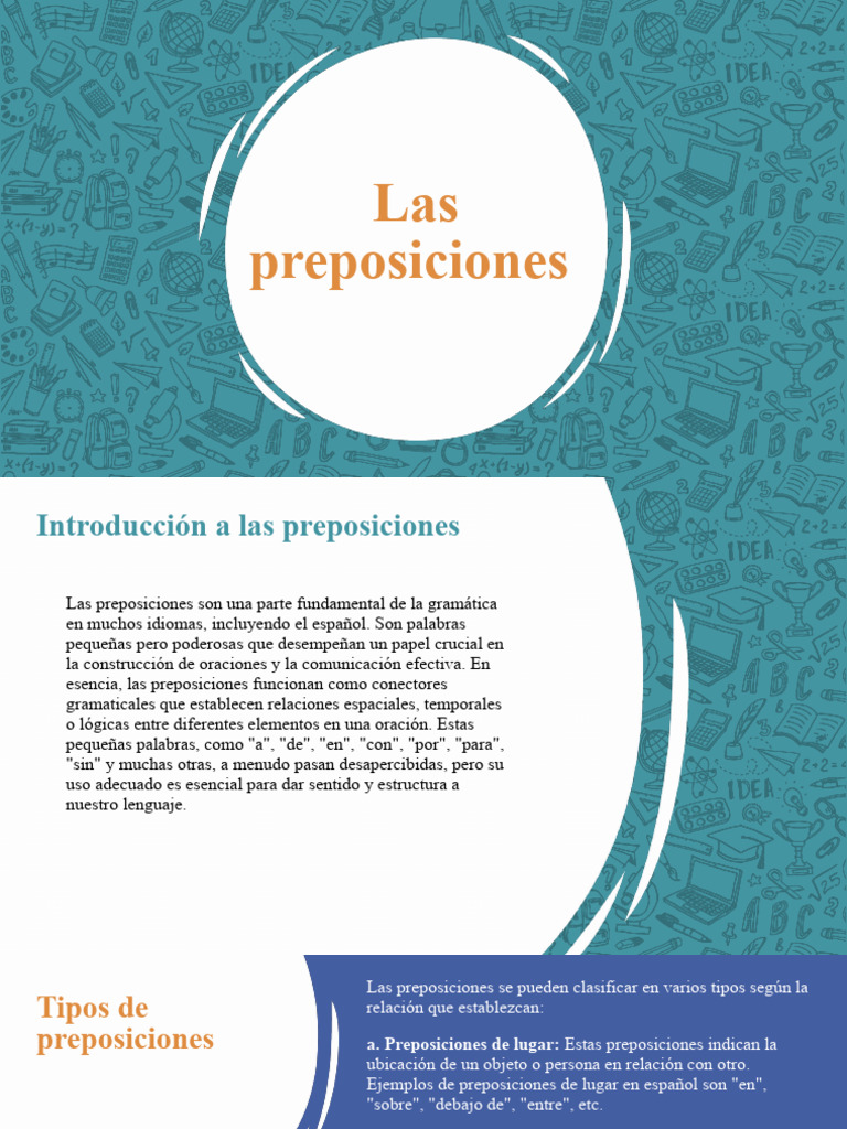 Las Preposiciones | Descargar gratis PDF | Preposición y Postposición ...