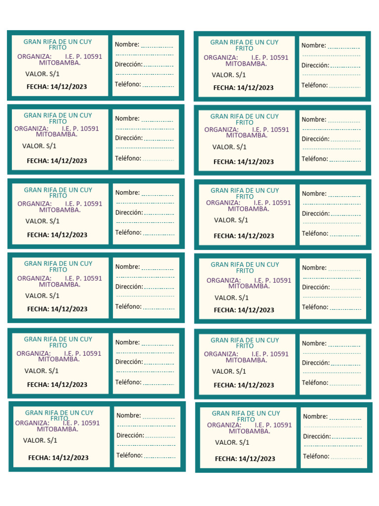 Papeletas Rifas para Imprimir Gratis | PDF