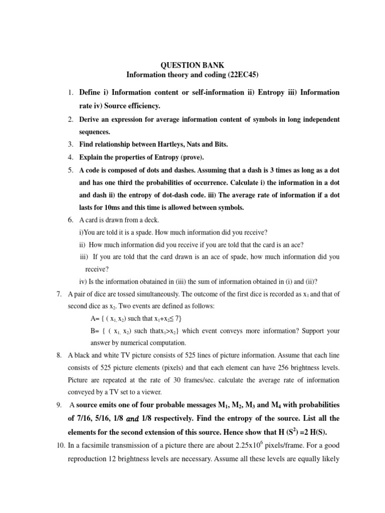 ITC Question Bank-B Section | PDF | Information | Mathematics