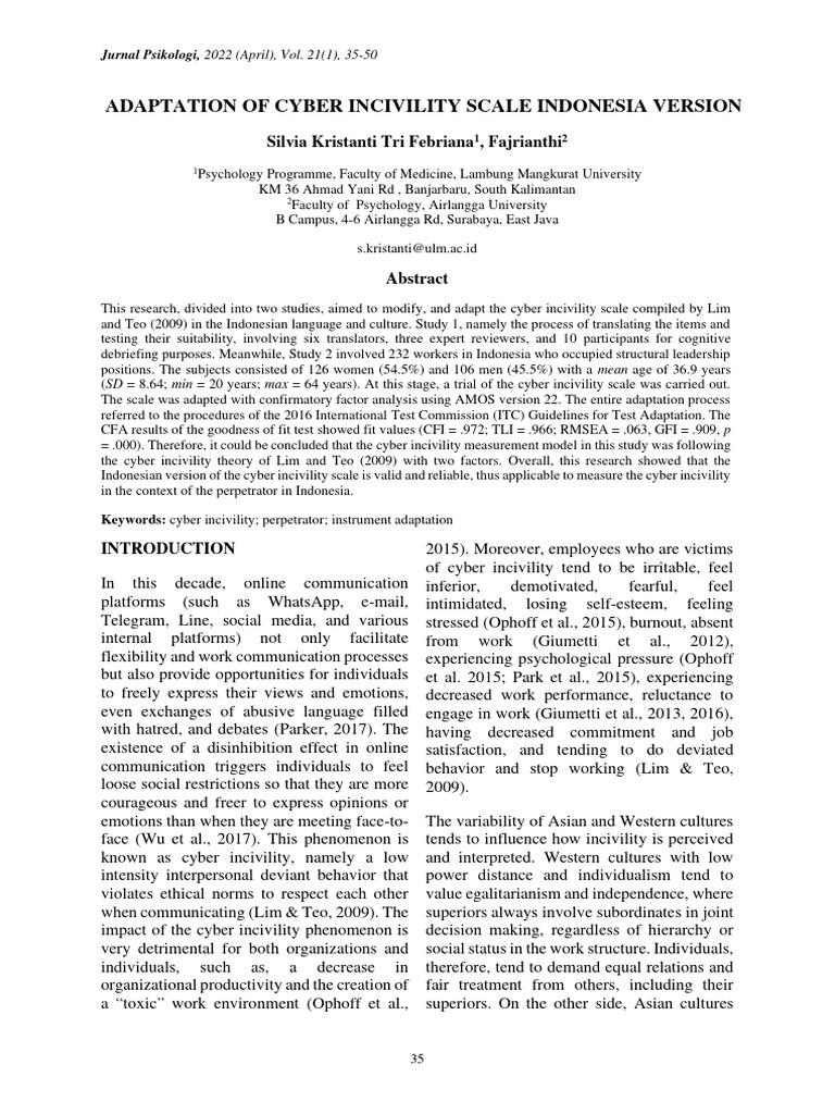 Adaptation and Validation of Cyber Incivility Scal | PDF | Statistical Significance ...