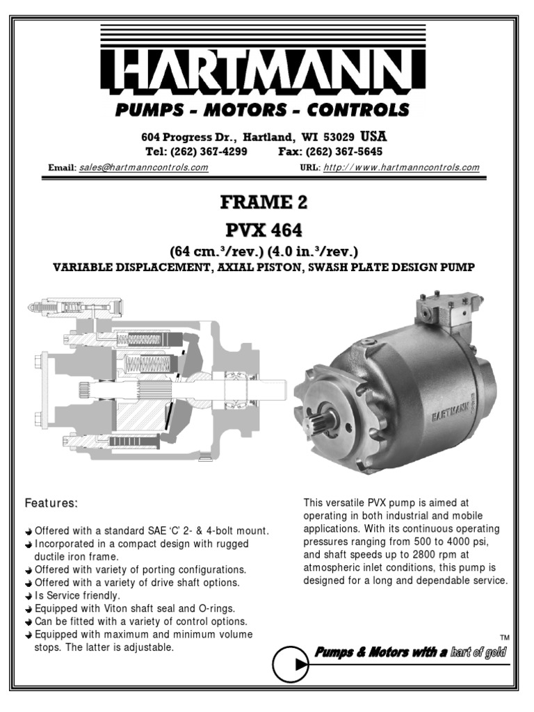 Hartmann Pumps PVX Specifications Model 464 Frame 2 | PDF | Pump | Horsepower