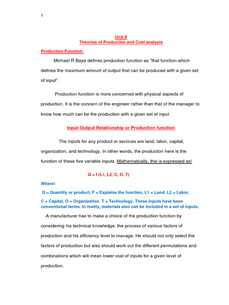 MEFA Unit 2 | PDF | Production Function | Long Run And Short Run