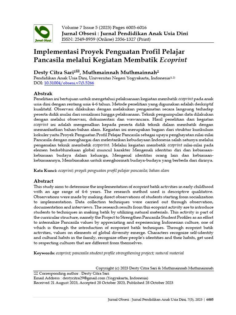 Implementasi Proyek Penguatan Profil Pelajar Panca | PDF