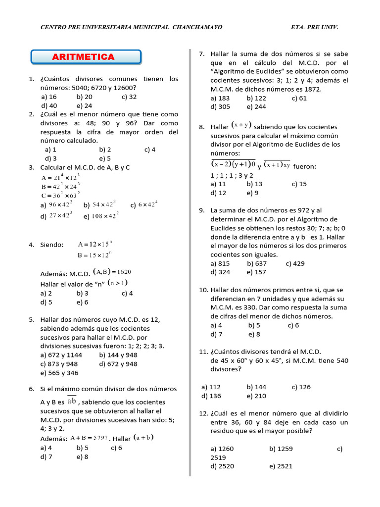 Semana 4 - MCD y MCM - e | PDF | Algoritmos y Estructuras de Datos ...