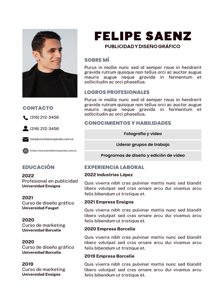 Hoja de Vida Para Empleo Sencillo Blanco y Negro | Descargar gratis PDF ...