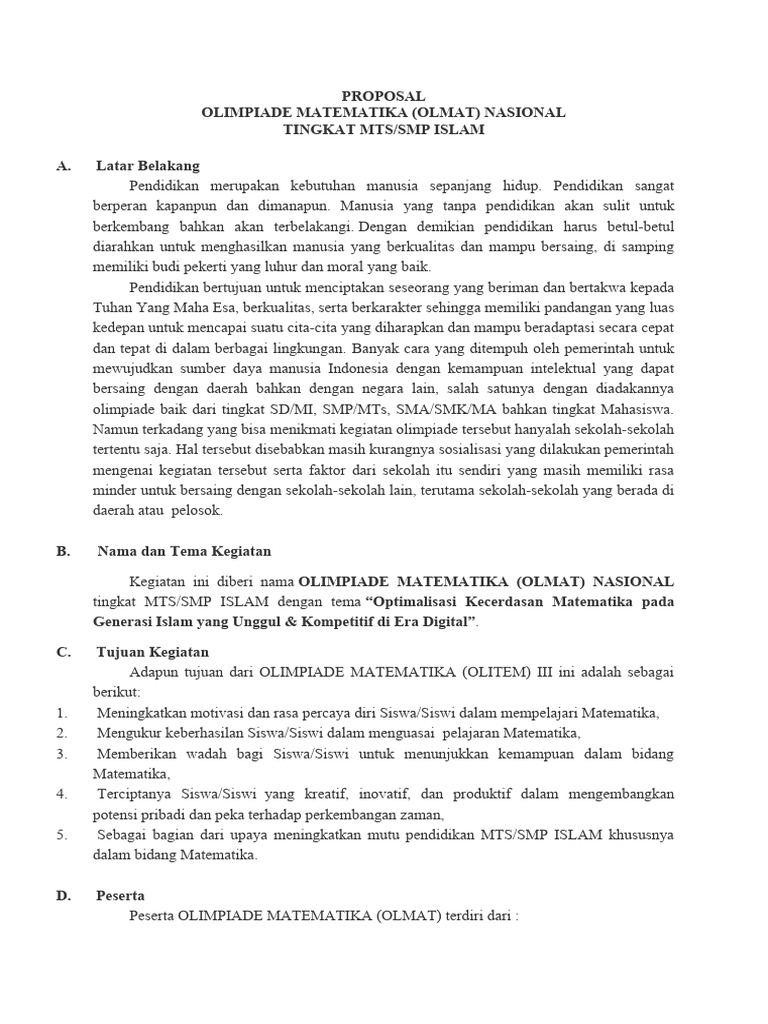 PROPOSAL Olimpiade | PDF | Perjalanan