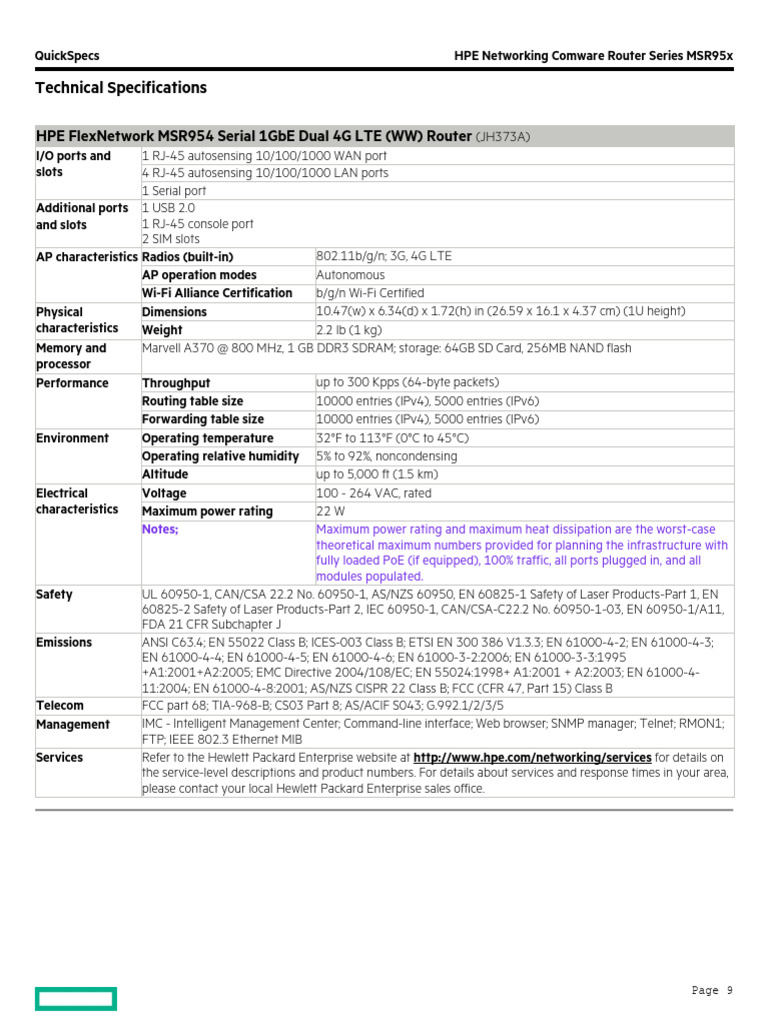 HPE Networking Comware Router Series MSR95x-c04843038 | PDF | Router (Computing) | Wi Fi