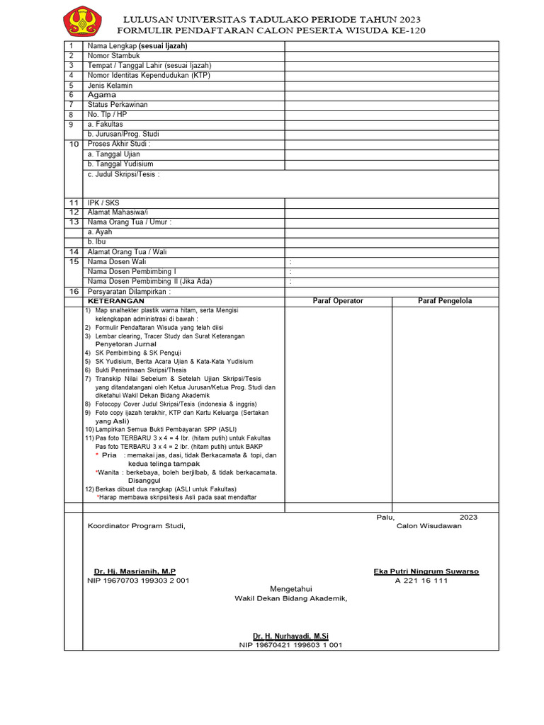 Form Pendaftaran Wisuda 120 Eka-Template | PDF