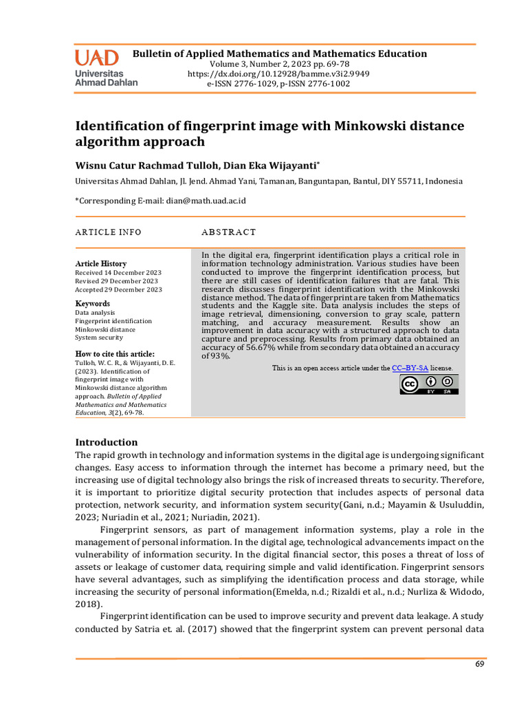 Identification of Fingerprint Image With Minkowski Distance Algorithm Approach | PDF ...