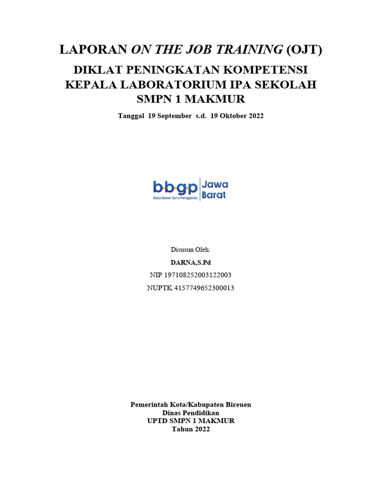 Template Laporan OJT | PDF | Bisnis