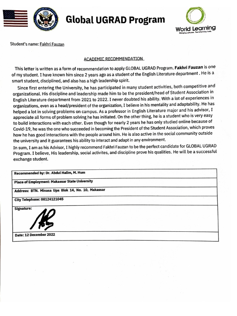 Academic Recommendation Ugrad | PDF