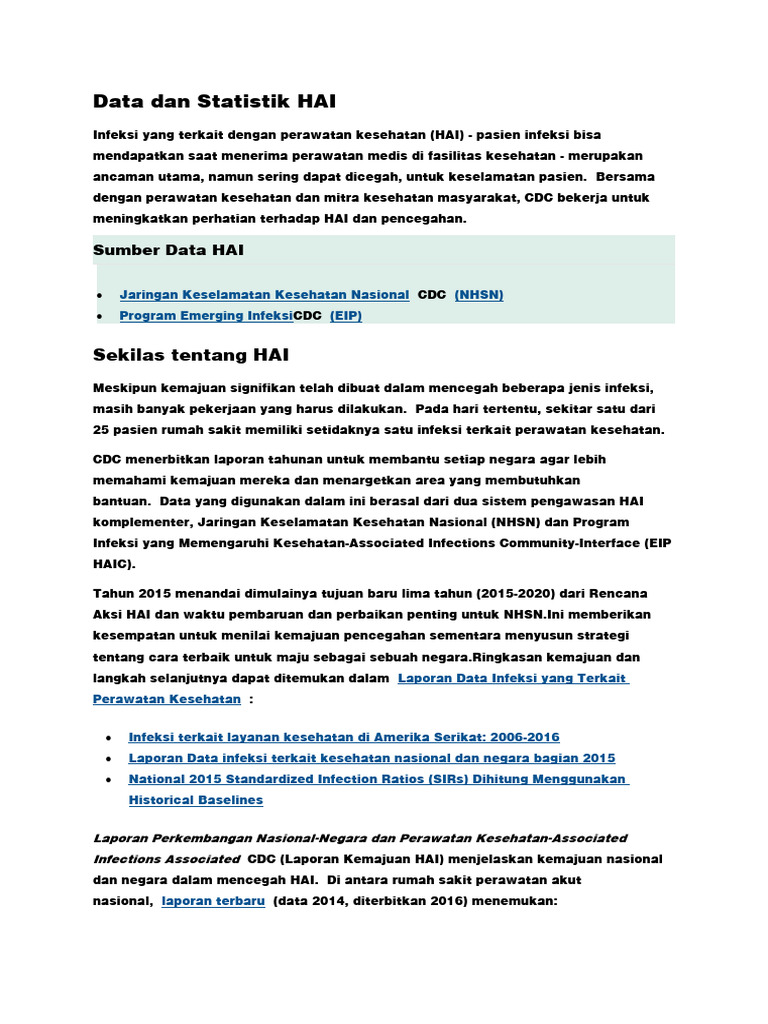 Data Dan Statistik HAIs CDC | PDF