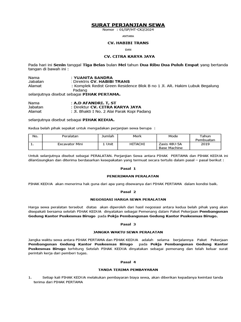 Contoh Perjanjian Sewa | PDF