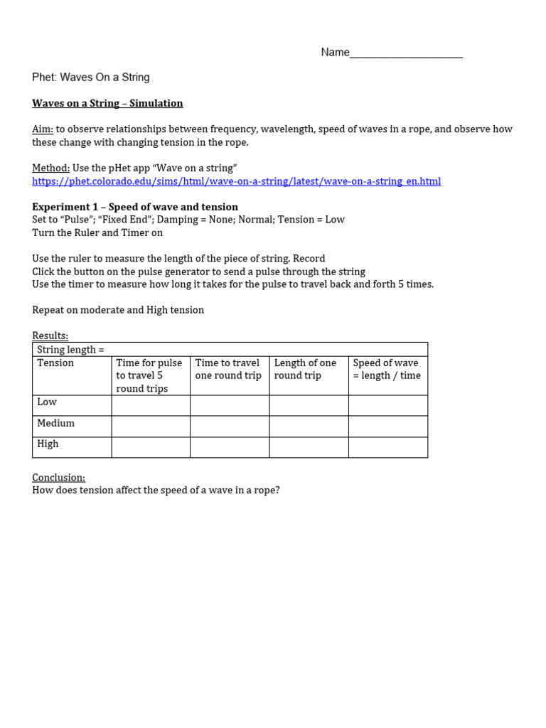 Phet Waves in A Rope - Simulation-1 | PDF | Waves | Frequency