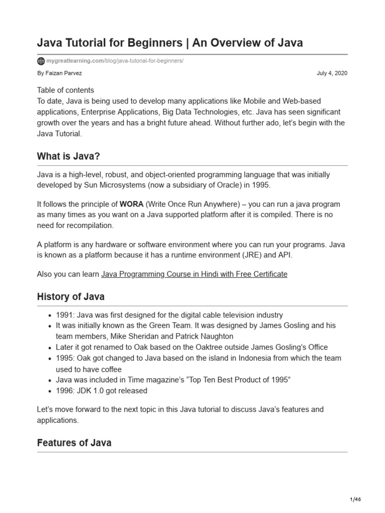 Java Tutorial: Beginner's Guide to Java | PDF | Java (Programming ...