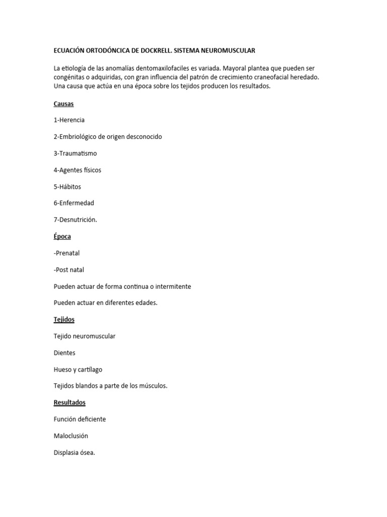 ECUACIÓN ORTODÓNCICA DE DOCKRELL | Descargar gratis PDF | Articulación ...