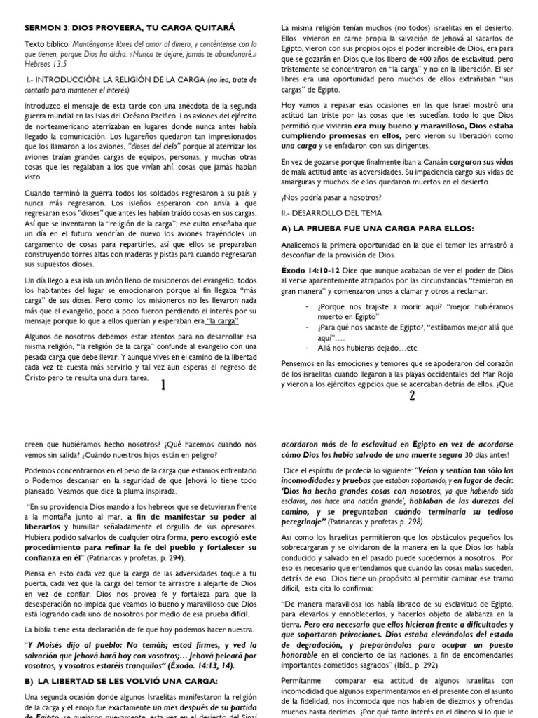 Sermon 3 Dios Proveera Tu Carga Quitara | PDF | Libro del éxodo | Moisés