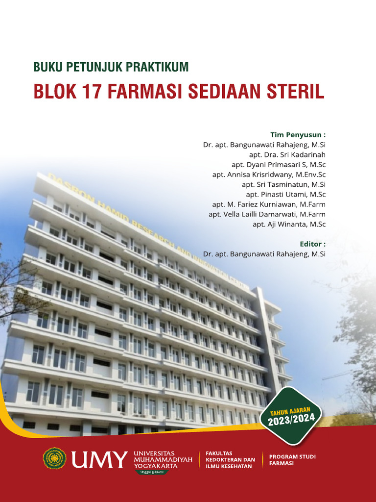 e-book Buku Petunjuk Praktikum Blok 17 Farmasi Sediaan Steril - 2024 | PDF
