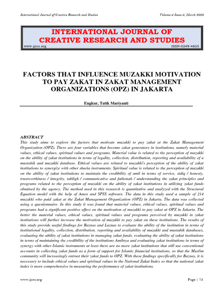 B.1.c.3 - 12.a Artikel - Factors That Influence Muzakki Motivation To Pay Zakat in Zakat ...