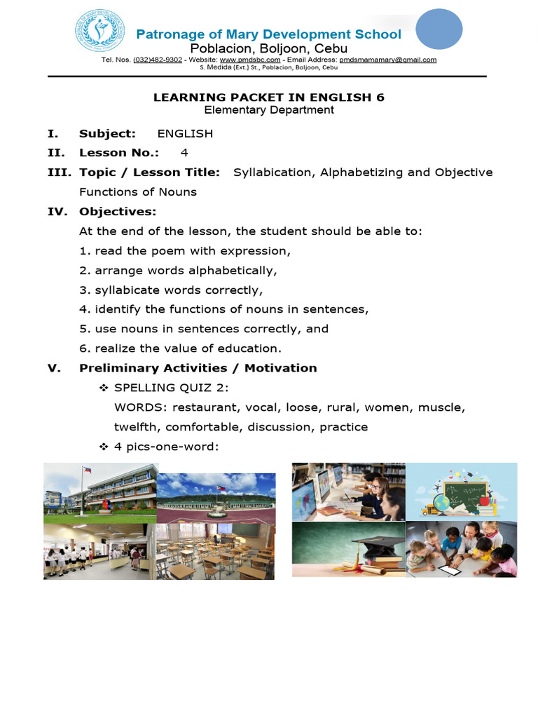 Learning-Packet- GRADE 6 LESSON 4 | Download Free PDF | Consonant ...