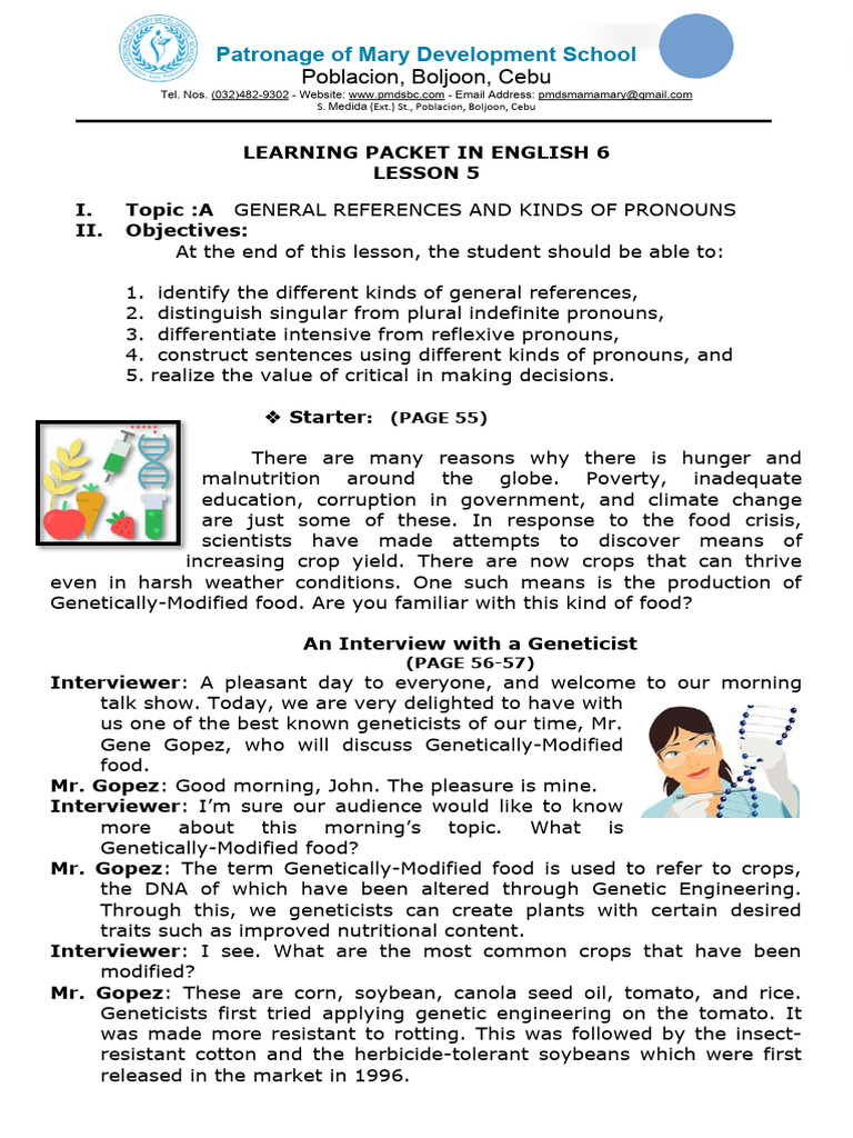 Learning-Packet - GRADE 6 LESSON 5 | PDF | Pronoun | Grammatical Number